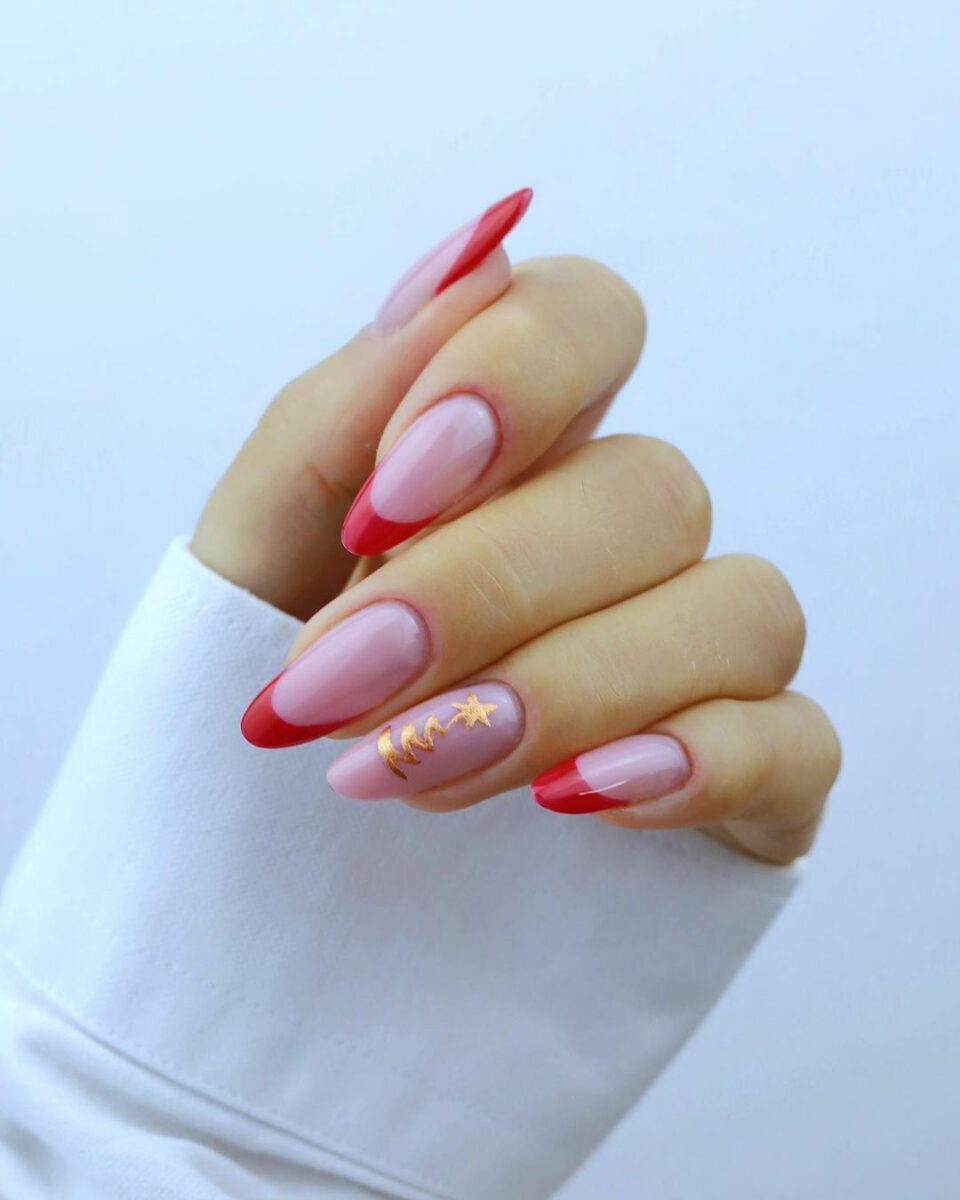 35 Glamorous Red And Gold Nails For Regal Radiance