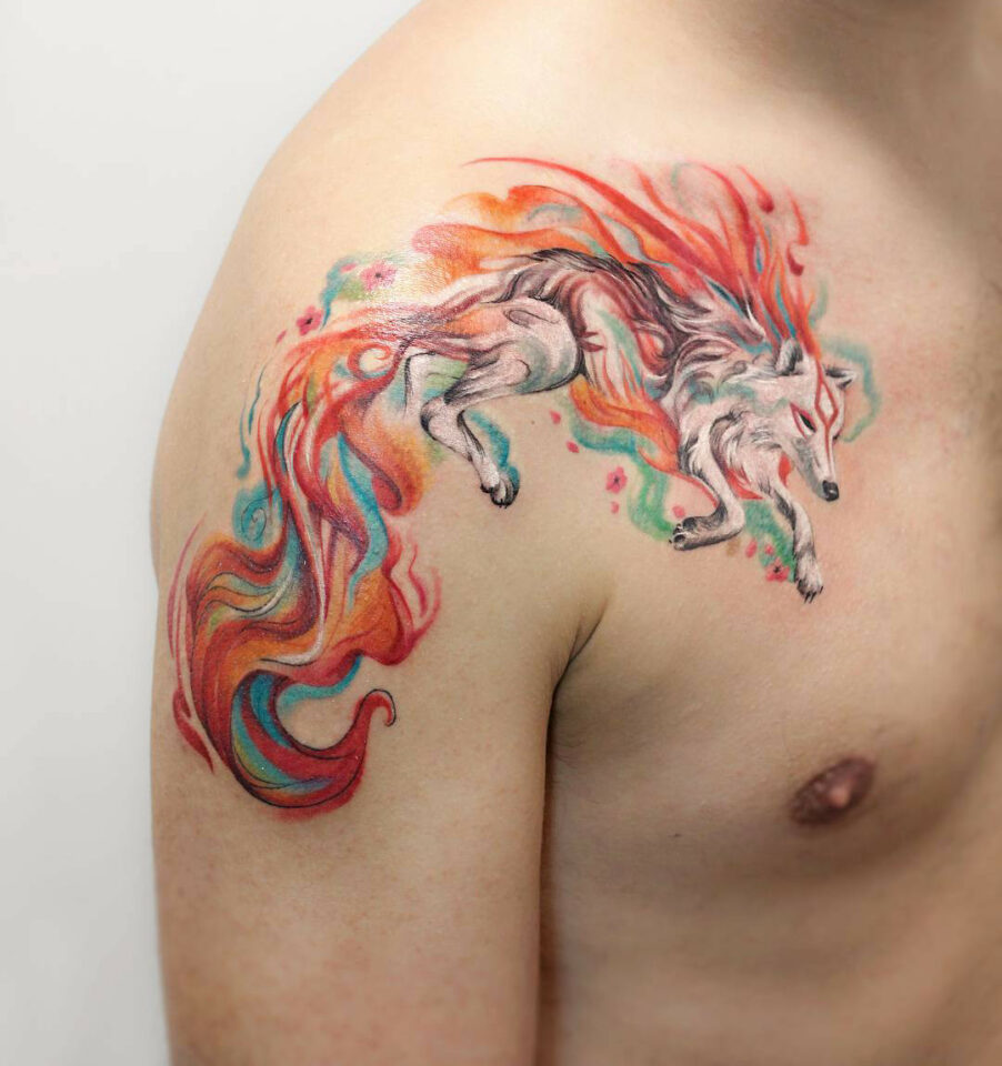 19 Inspiring Okami Tattoos To Light Up Your Look And Spirit